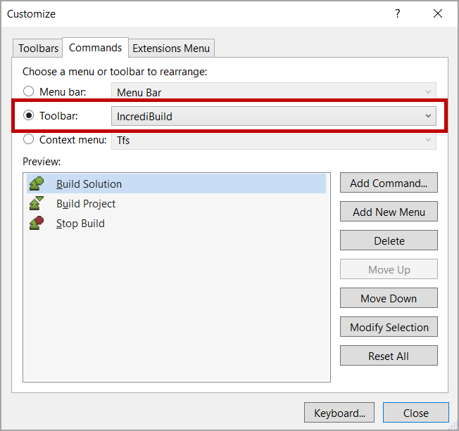 Customizing Incredibuild Options in Visual Studio