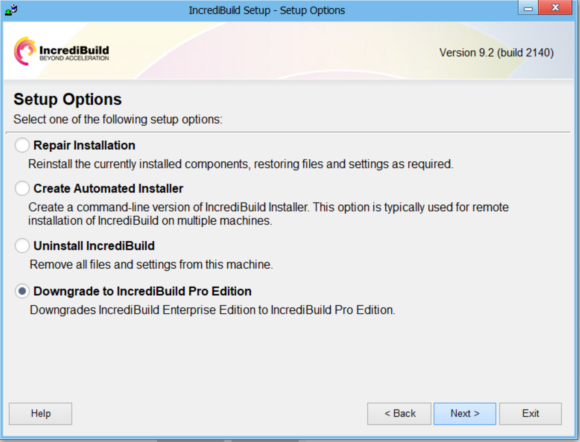 Downgrading to Incredibuild Pro Edition