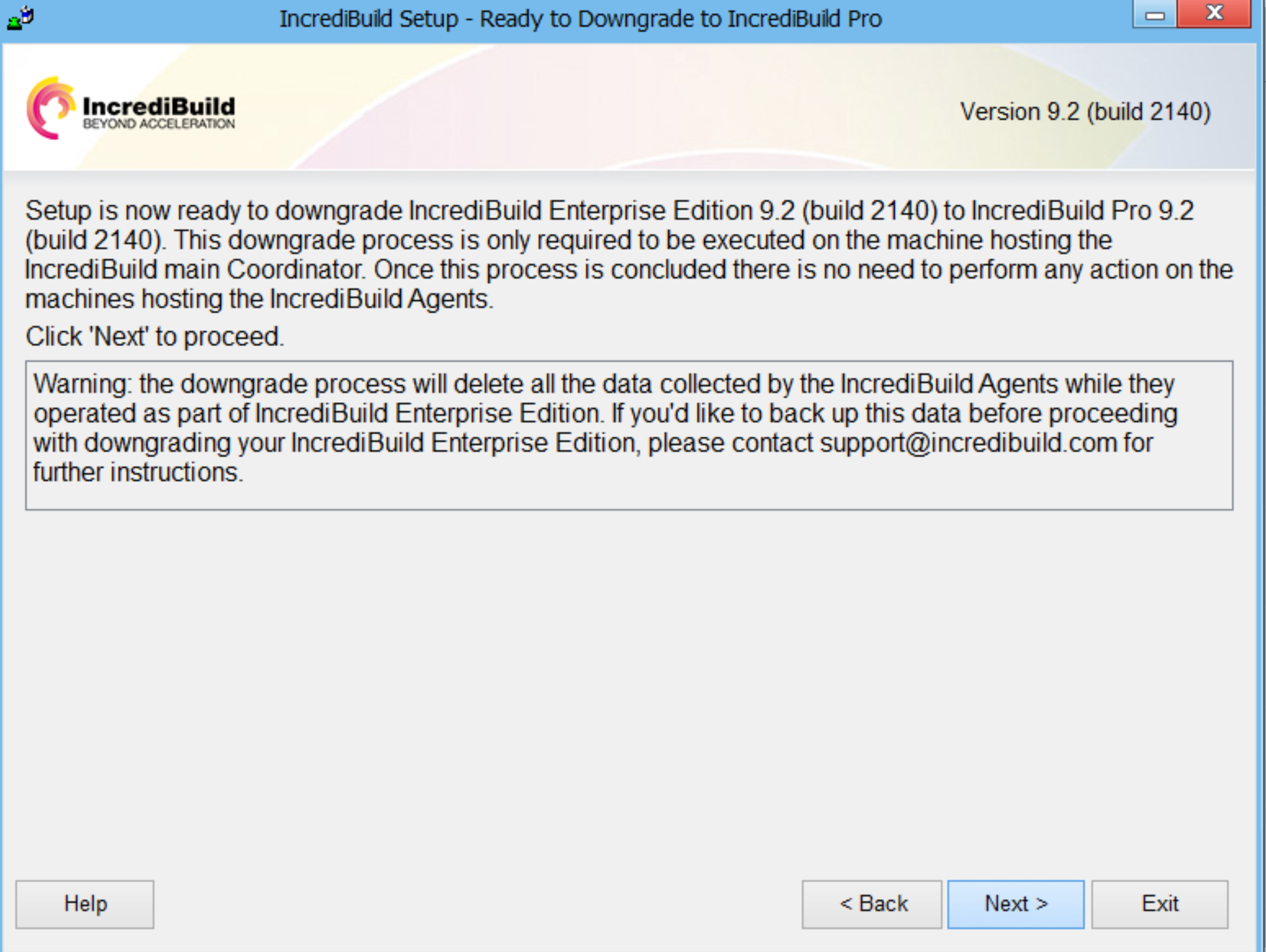 Downgrading to Incredibuild Pro Edition